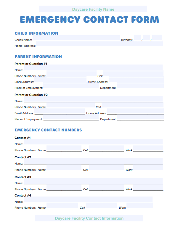 Free Childcare Emergency Contact Form Template & Guide